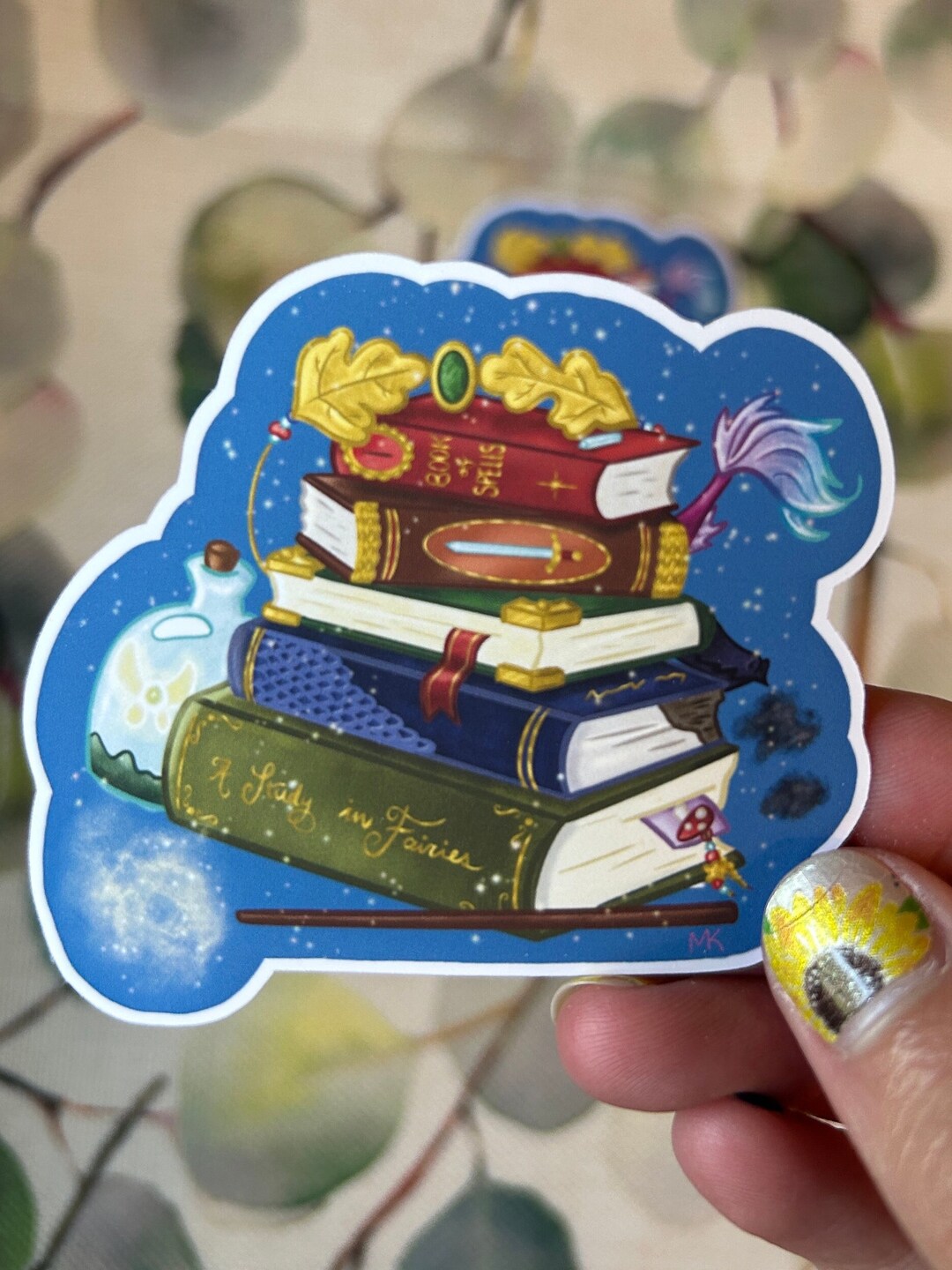Book Stack Fantasy Genre Watercolor Painting Matte Die-cut Sticker ...