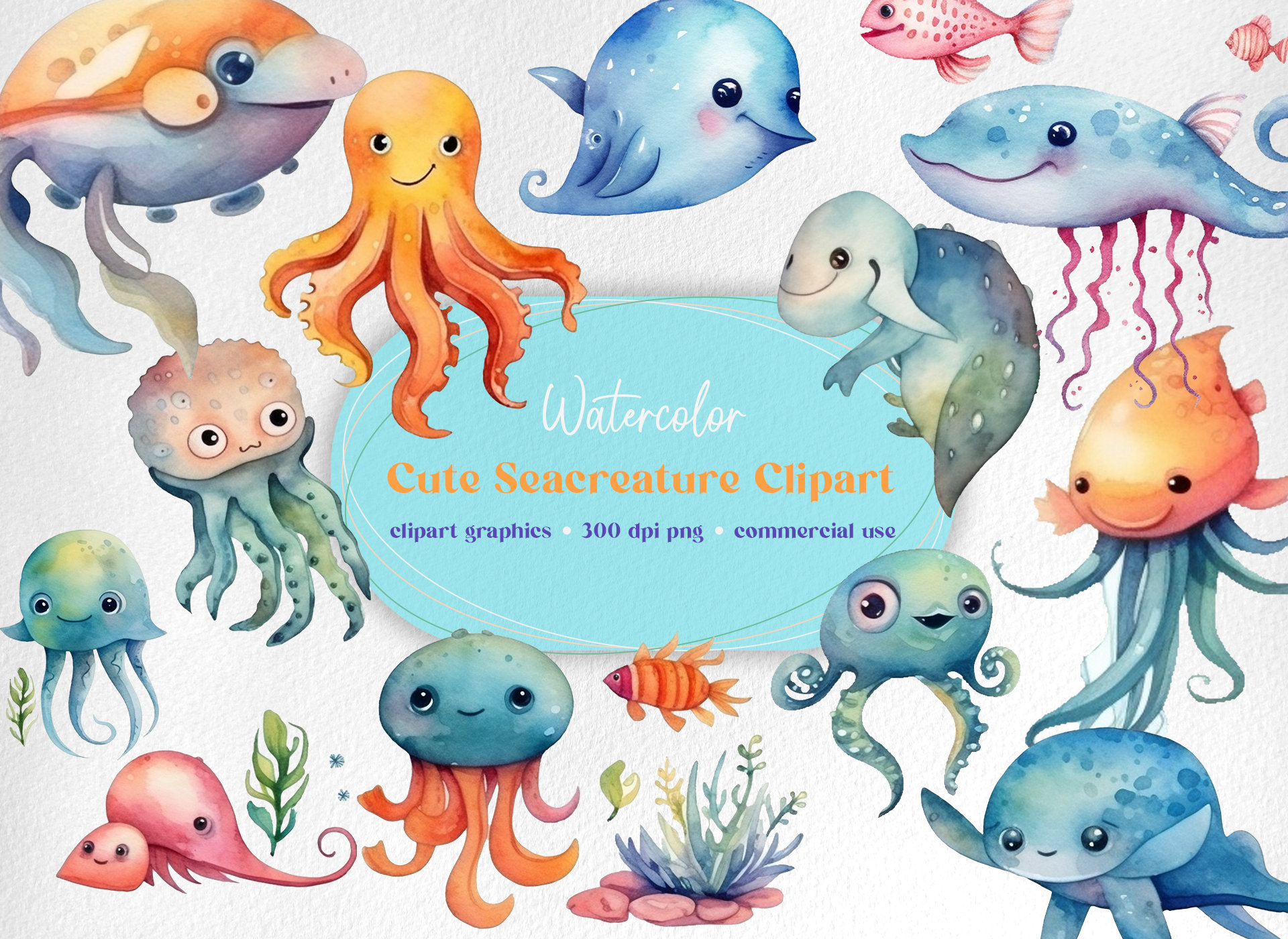 34 Ocean Animal Watercolor Clipart Sea Creature Nursery Art Ocean Baby ...