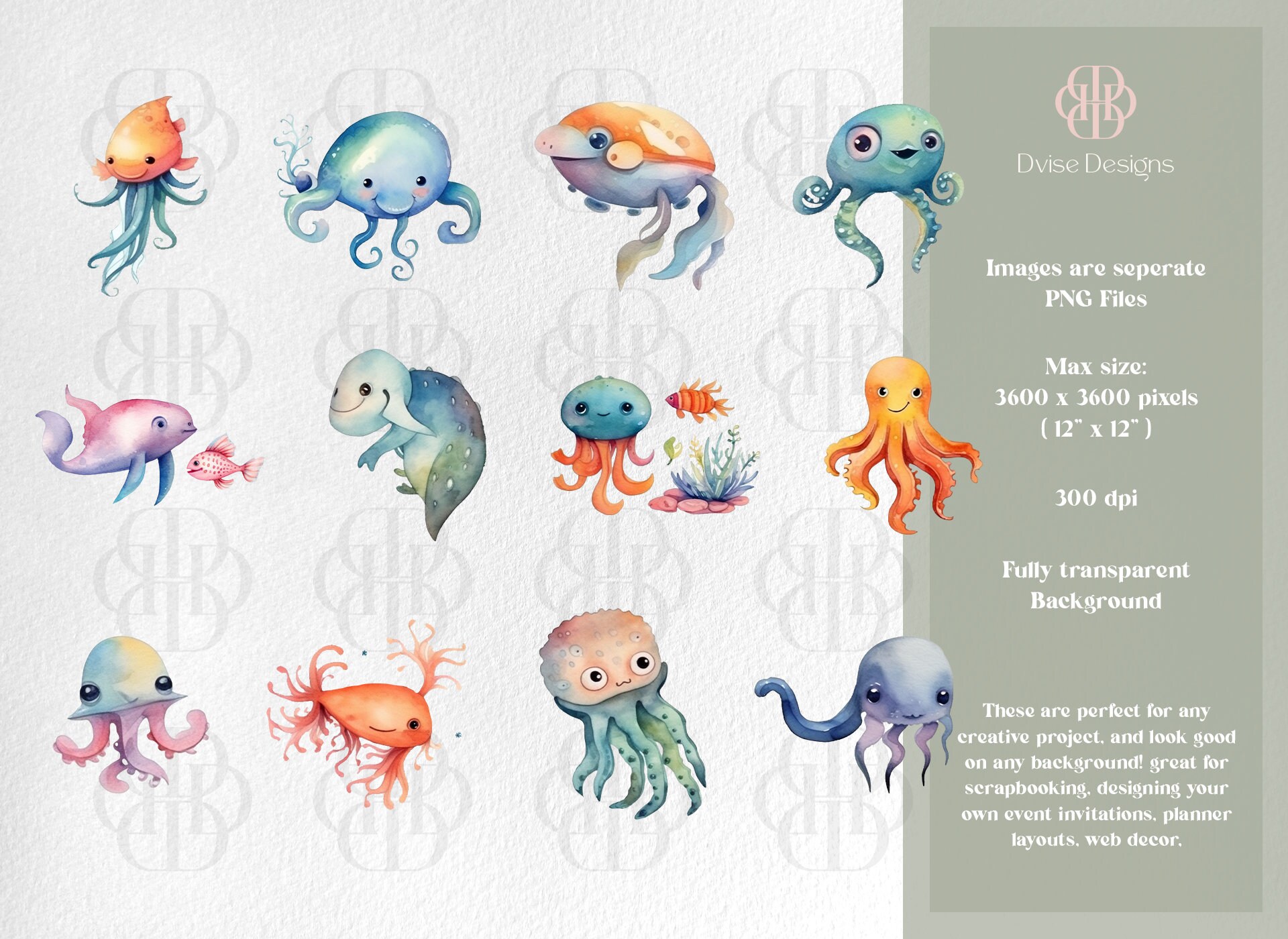 60 Ocean Watercolor Clipart Bundle Sea Creature Nursery Art Ocean Baby ...