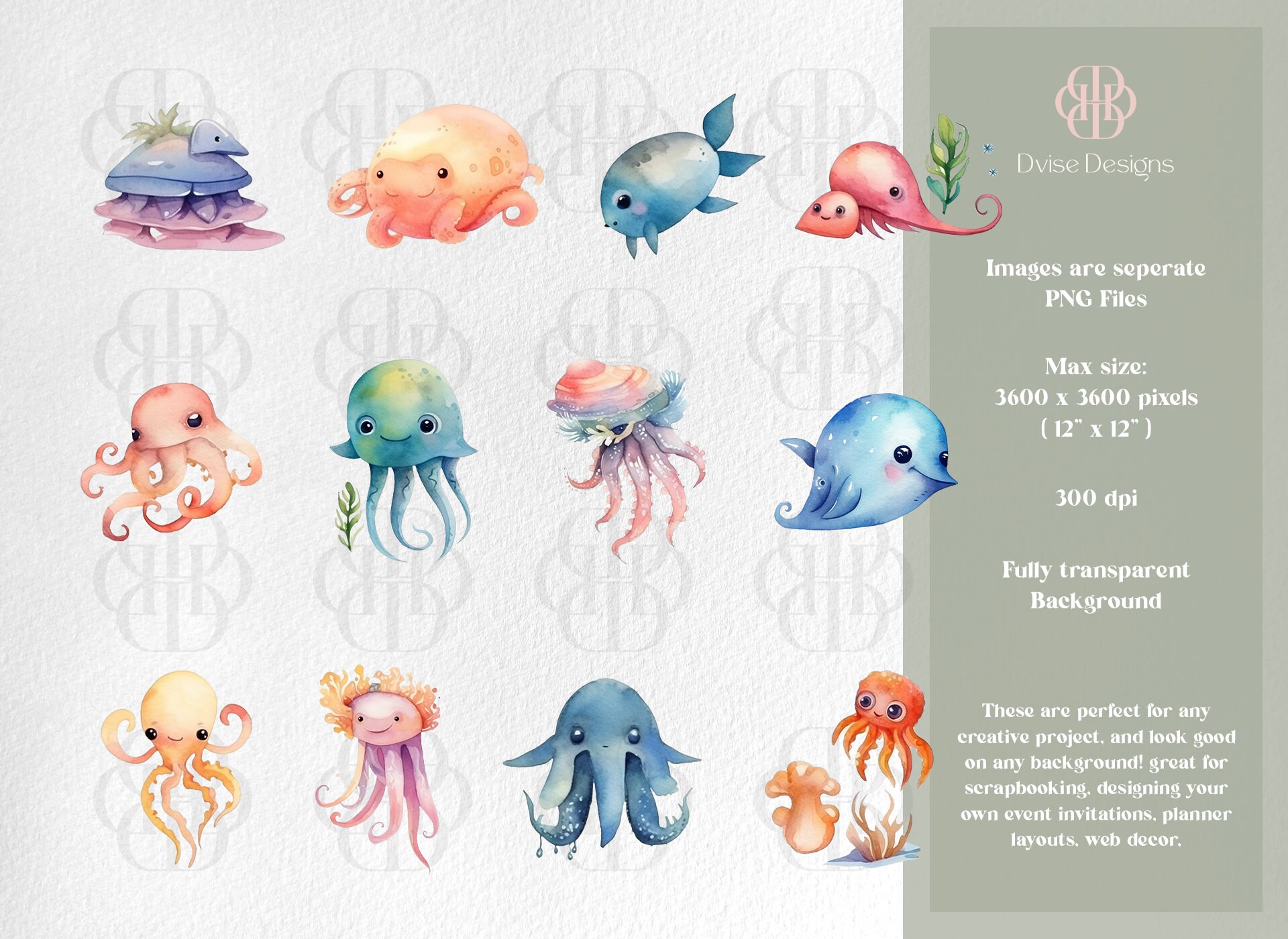 34 Ocean Animal Watercolor Clipart Sea Creature Nursery Art Ocean Baby ...