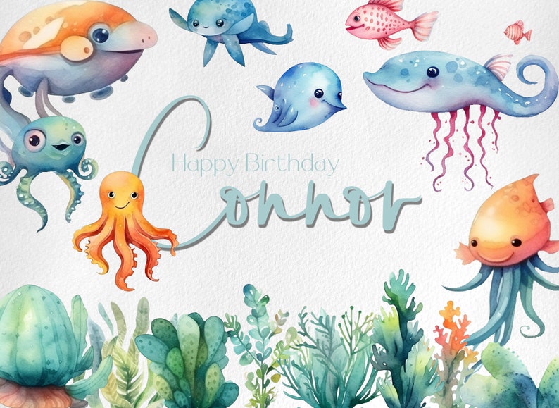 60 Ocean Watercolor Clipart Bundle Sea Creature Nursery Art Ocean Baby ...