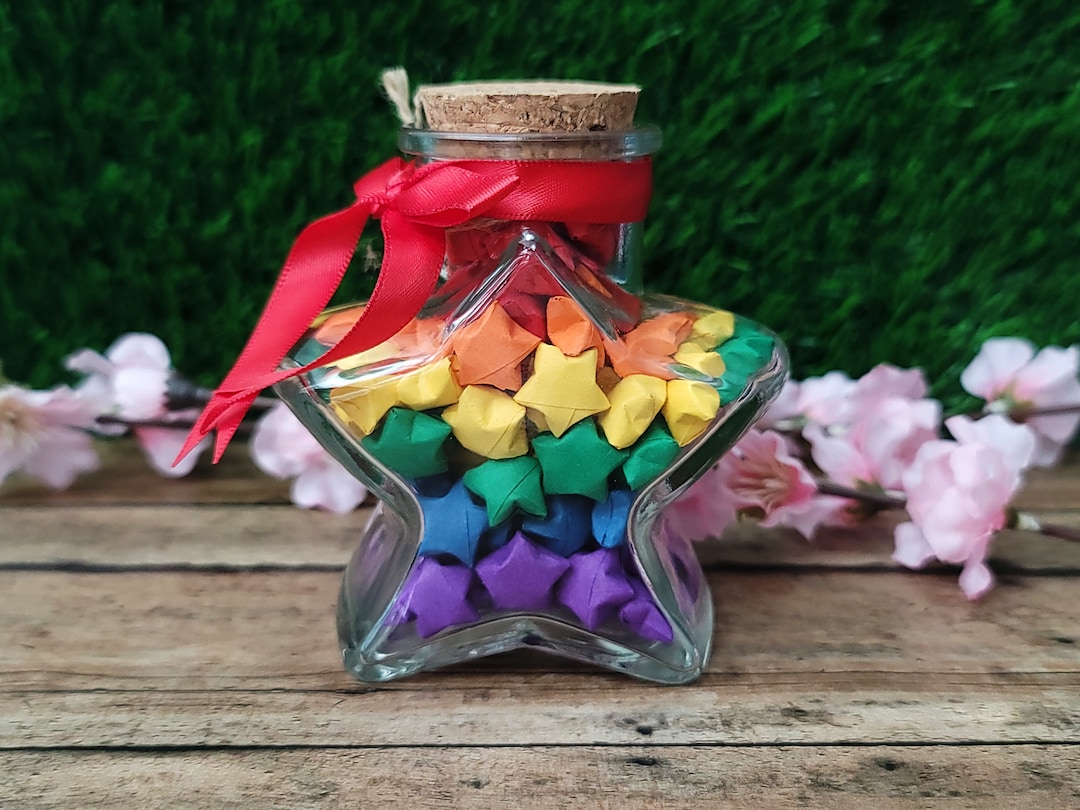 Rainbow Lucky Star Jar, Japanese Origami, Star Shaped, Wishing Stars ...
