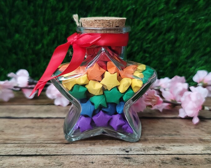 Rainbow Lucky Star Jar, Japanese Origami, Star Shaped, Wishing Stars ...