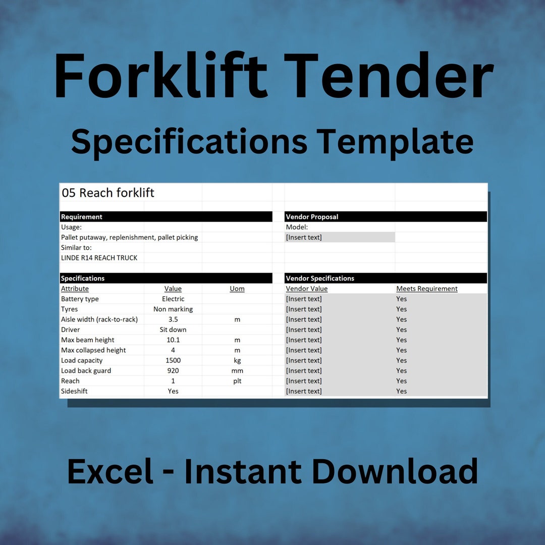 MHE Forklift Tender Specifications Excel Template - Etsy