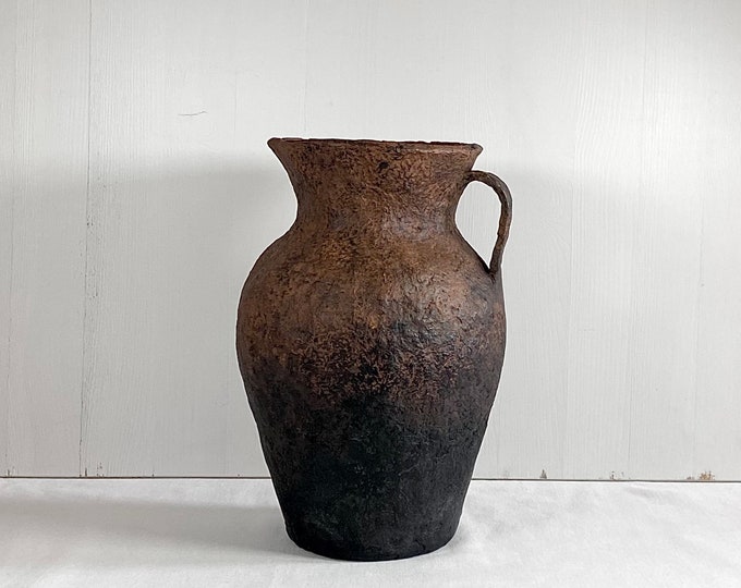 Rustic Stone-textured Pitcher Black-brown Aged Vase With Handle Modern ...