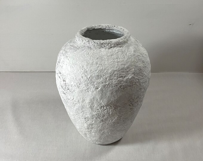 Rustic White Olive Jar | Large Stone-textured Vase | Vintage Style ...