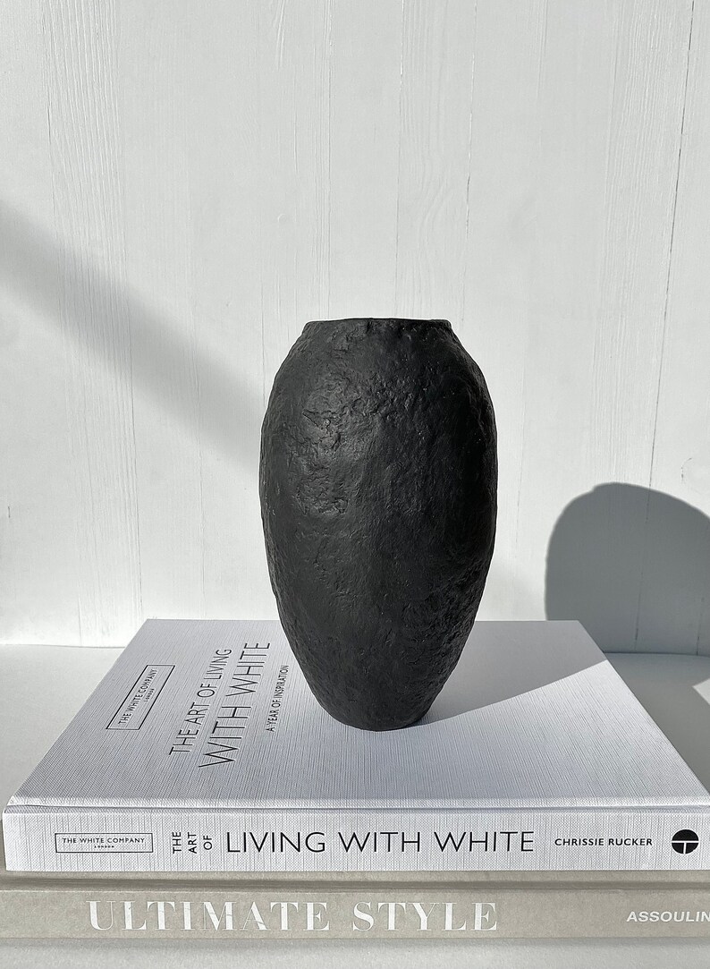 Rustic Black Vase Small Stone-textured Vessel Modern Minimalist Decor ...