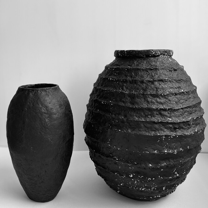 Rustic Black Vase Small Stone-textured Vessel Modern Minimalist Decor ...