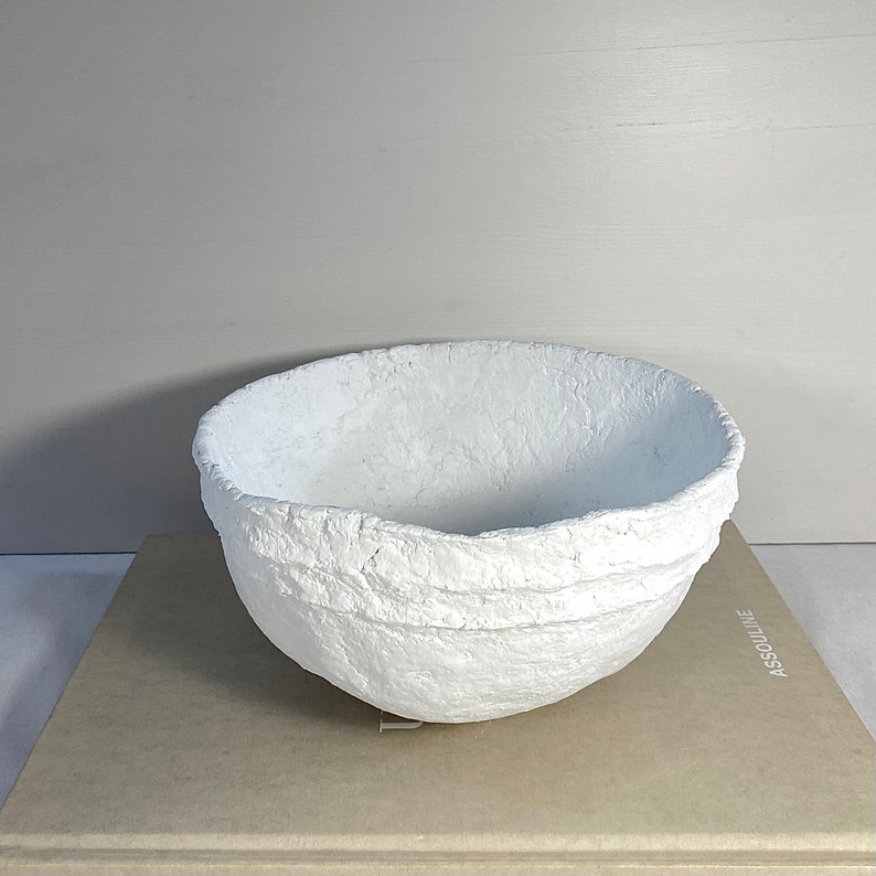 Rustic White Bowl Minimalist Stone-textured Vessel Eclectic Shelf Decor ...