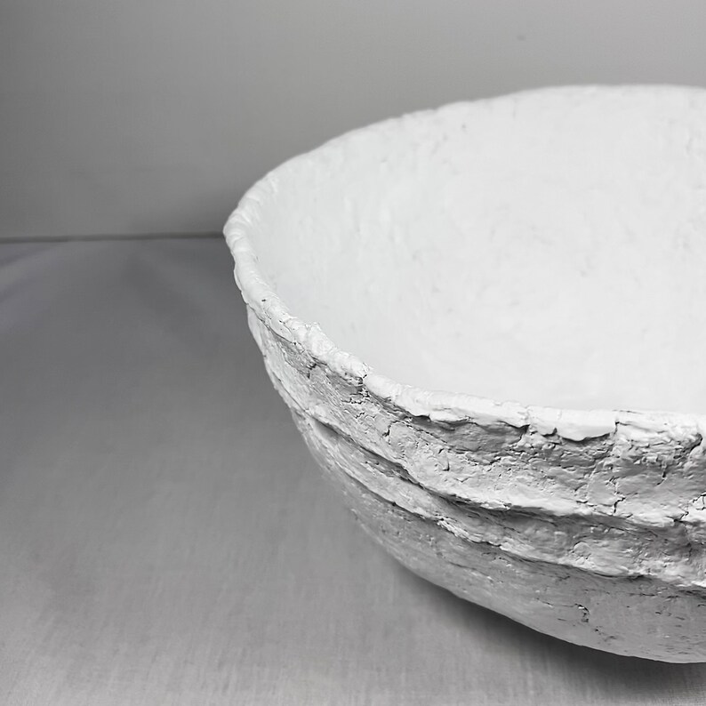 Rustic White Bowl Minimalist Stone-textured Vessel Eclectic Shelf Decor ...