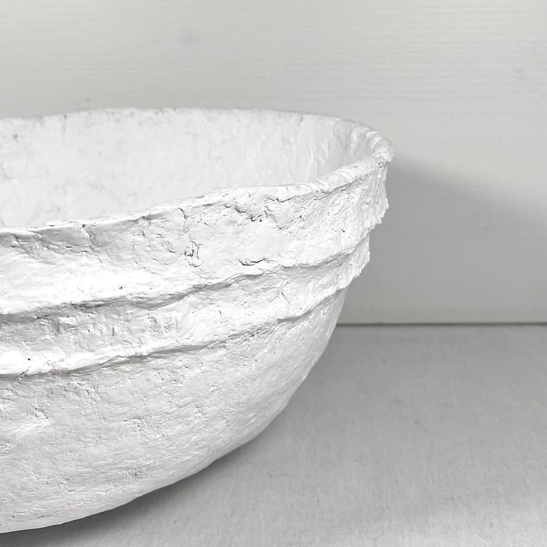 Rustic White Bowl Minimalist Stone-textured Vessel Eclectic Shelf Decor ...