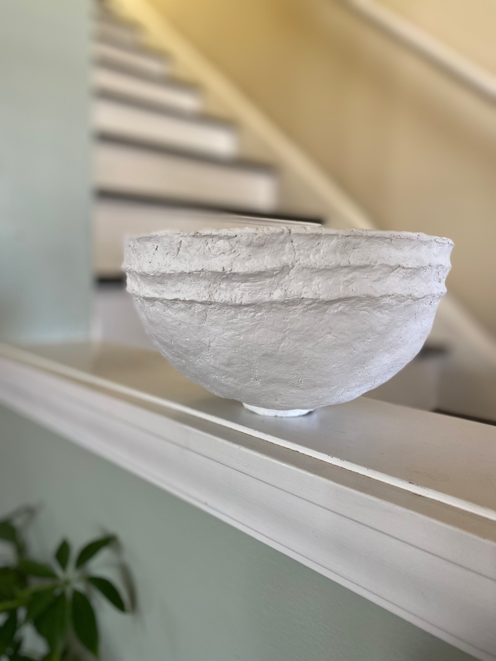Rustic White Bowl Minimalist Stone-textured Vessel Eclectic Shelf Decor ...