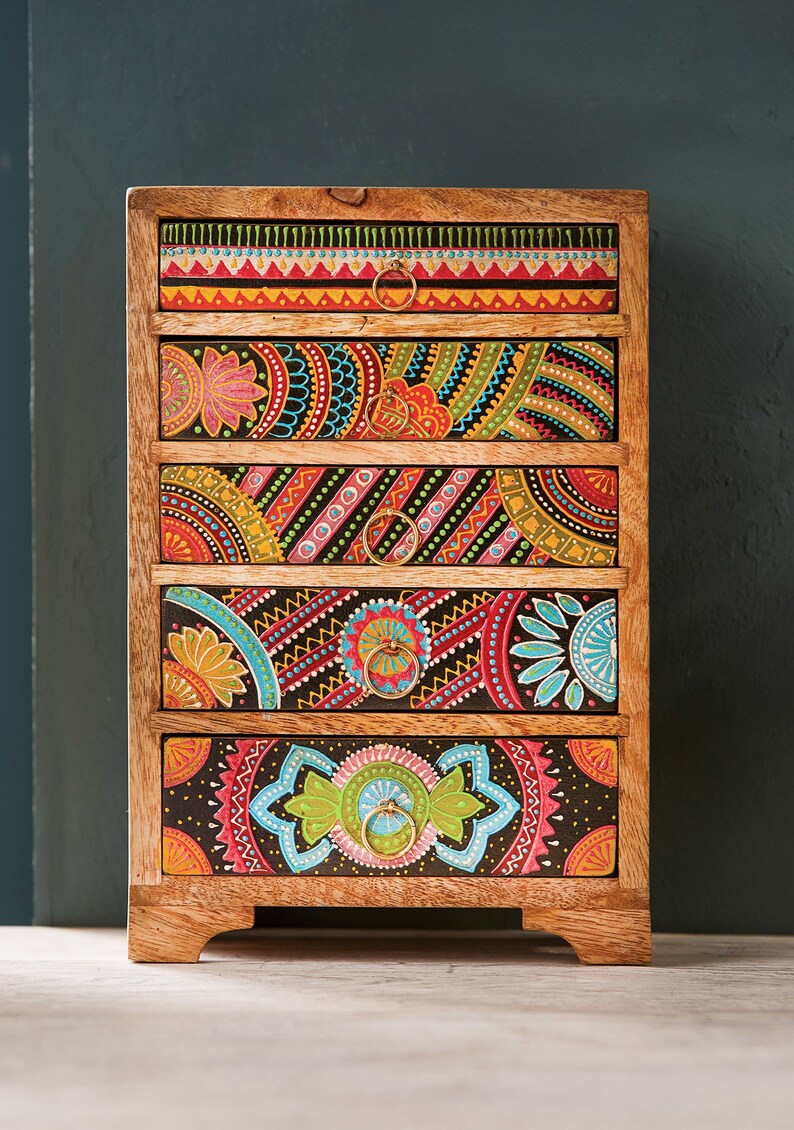 Sharifa African Hand Painted 5 Drawer Chest - Etsy