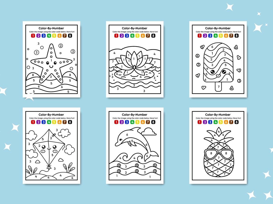 Summer Color by Number Printable | 30 Fun Activity Pages for Pre-k ...