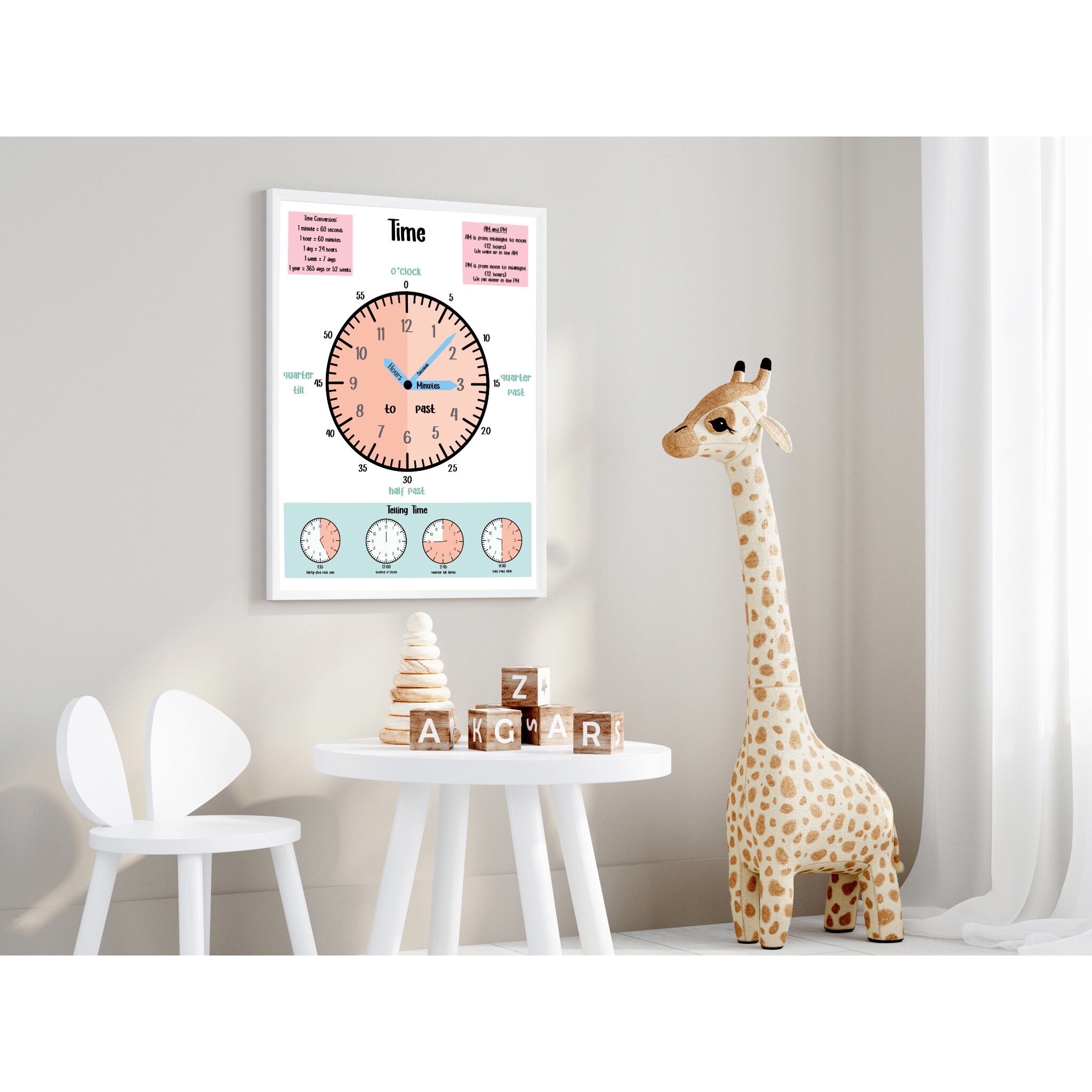 Telling Time Poster Kids Wall Art Learning Poster - Etsy