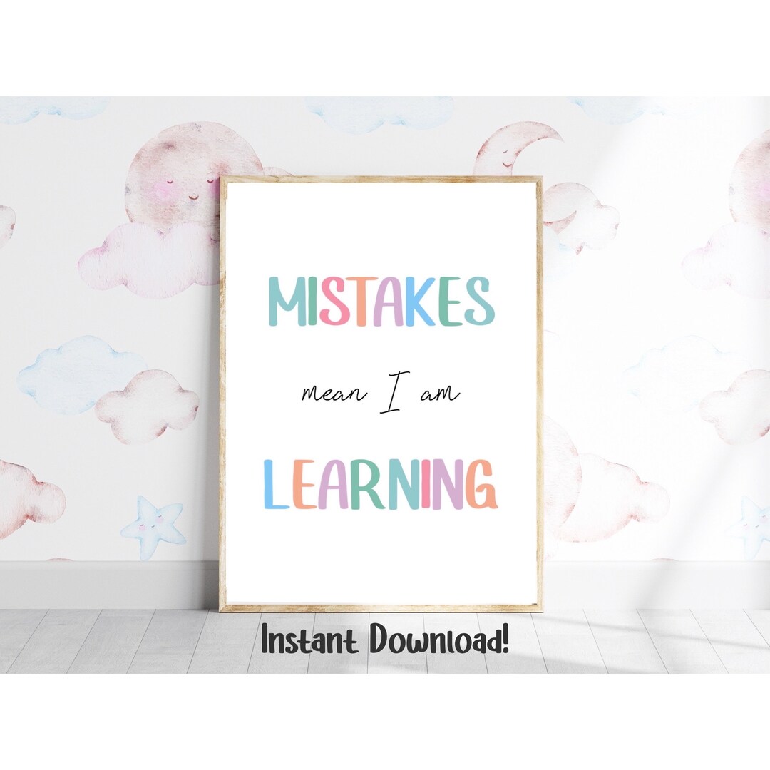 Mistakes Mean I Am Learning, Positive Affirmation, Kids Wall Art ...