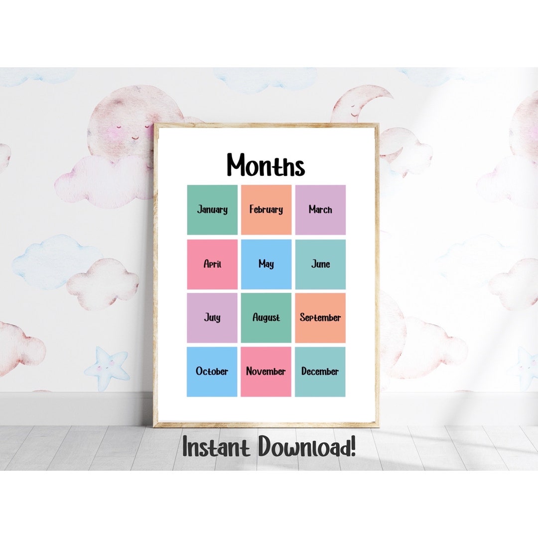 Months Educational Poster, Kids Wall Art, Learning Poster, Classroom ...