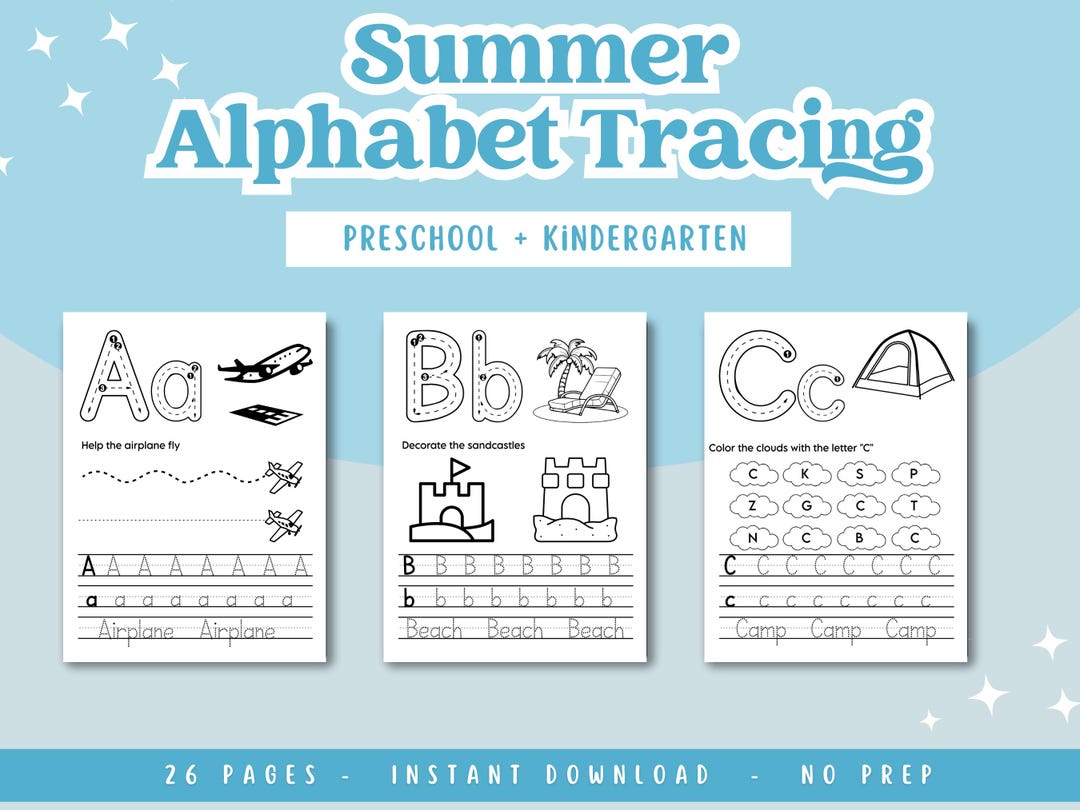 Summer Alphabet Tracing Worksheets for Preschool & Kindergarten ...