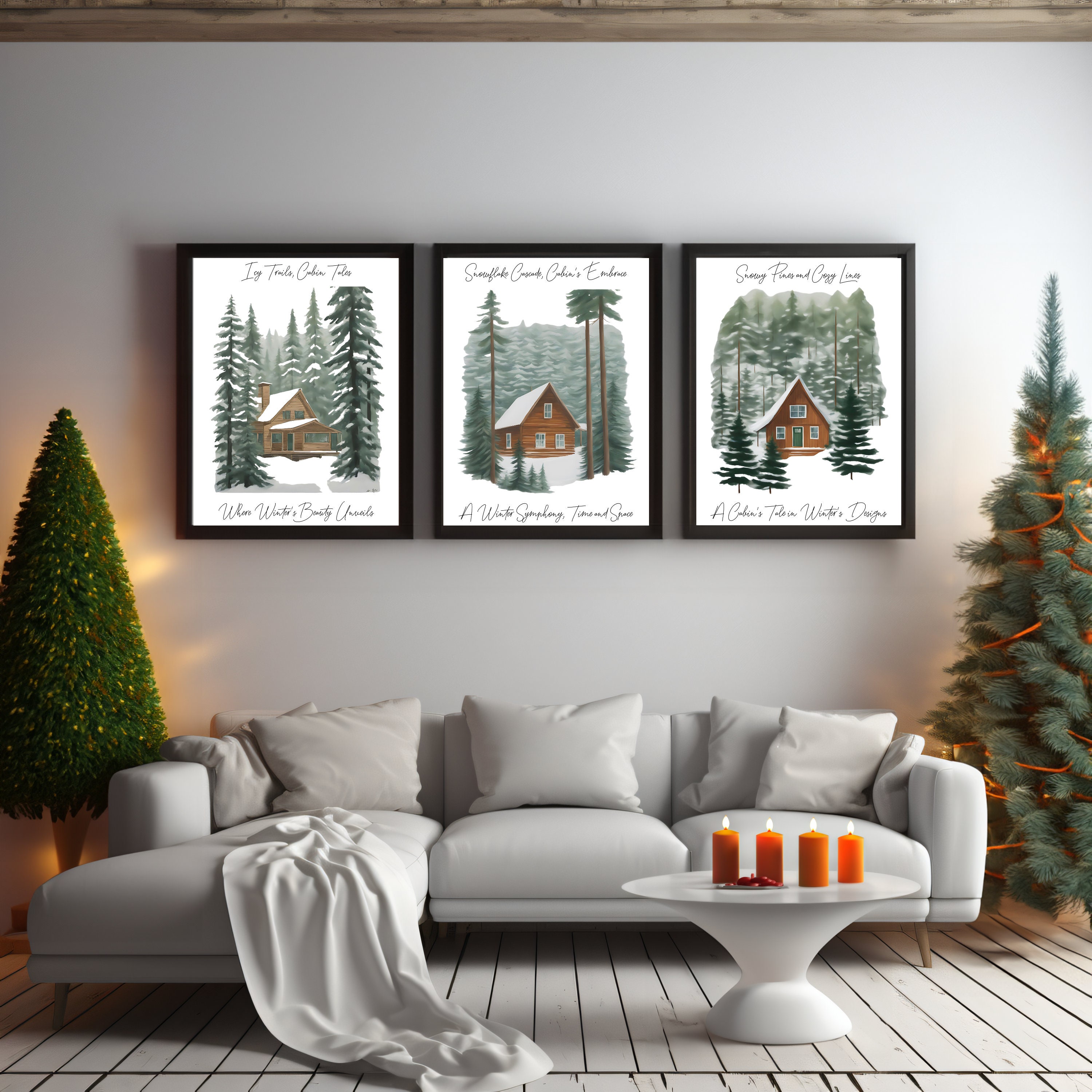 14 Winter Cabin Prints, Printable Holiday Decor, Cabin Wall Art, Winter ...