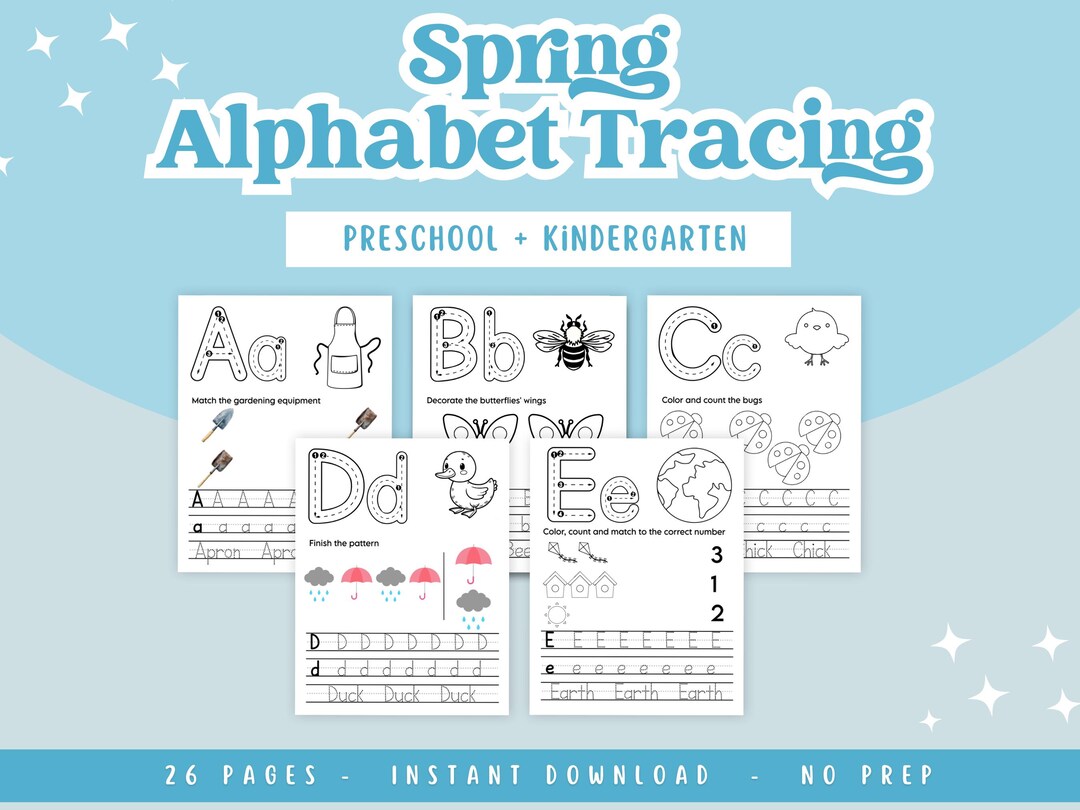 Spring Alphabet Tracing Worksheets for Preschool & Kindergarten ...