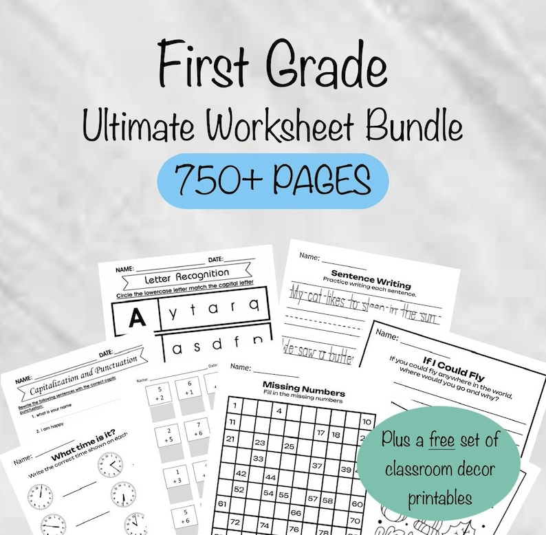 First Grade Printable Bundle, Printable First Grade Activity ...
