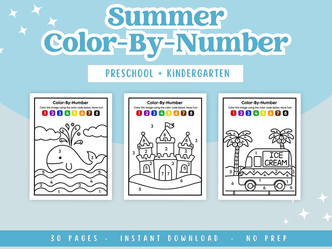 Summer Color by Number Printable | 30 Fun Activity Pages for Pre-k ...