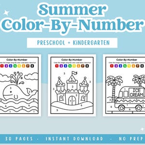 Summer Color by Number Printable | 30 Fun Activity Pages for Pre-k ...