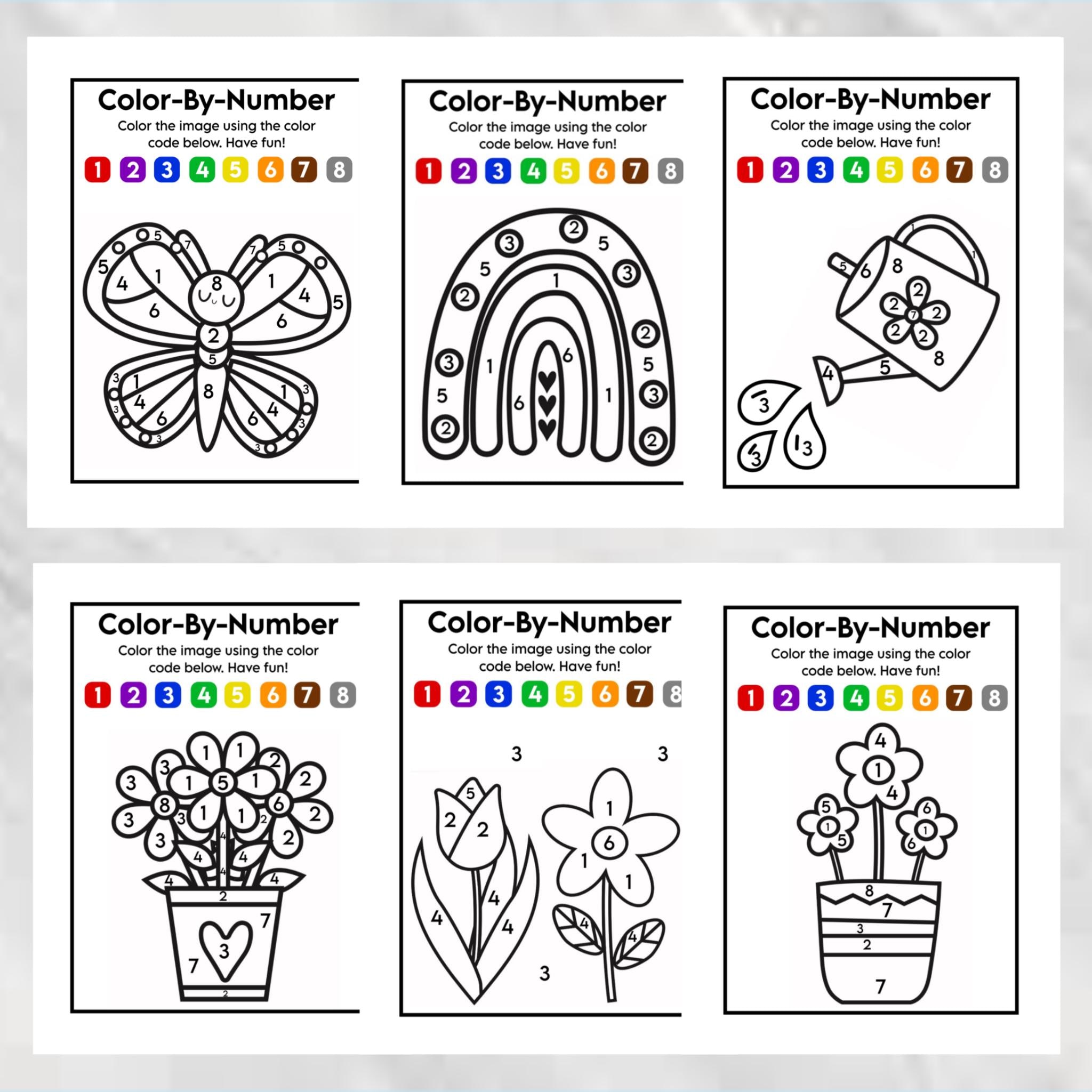 Spring Color by Number Printable | 20 Fun Activity Pages for Pre-k ...