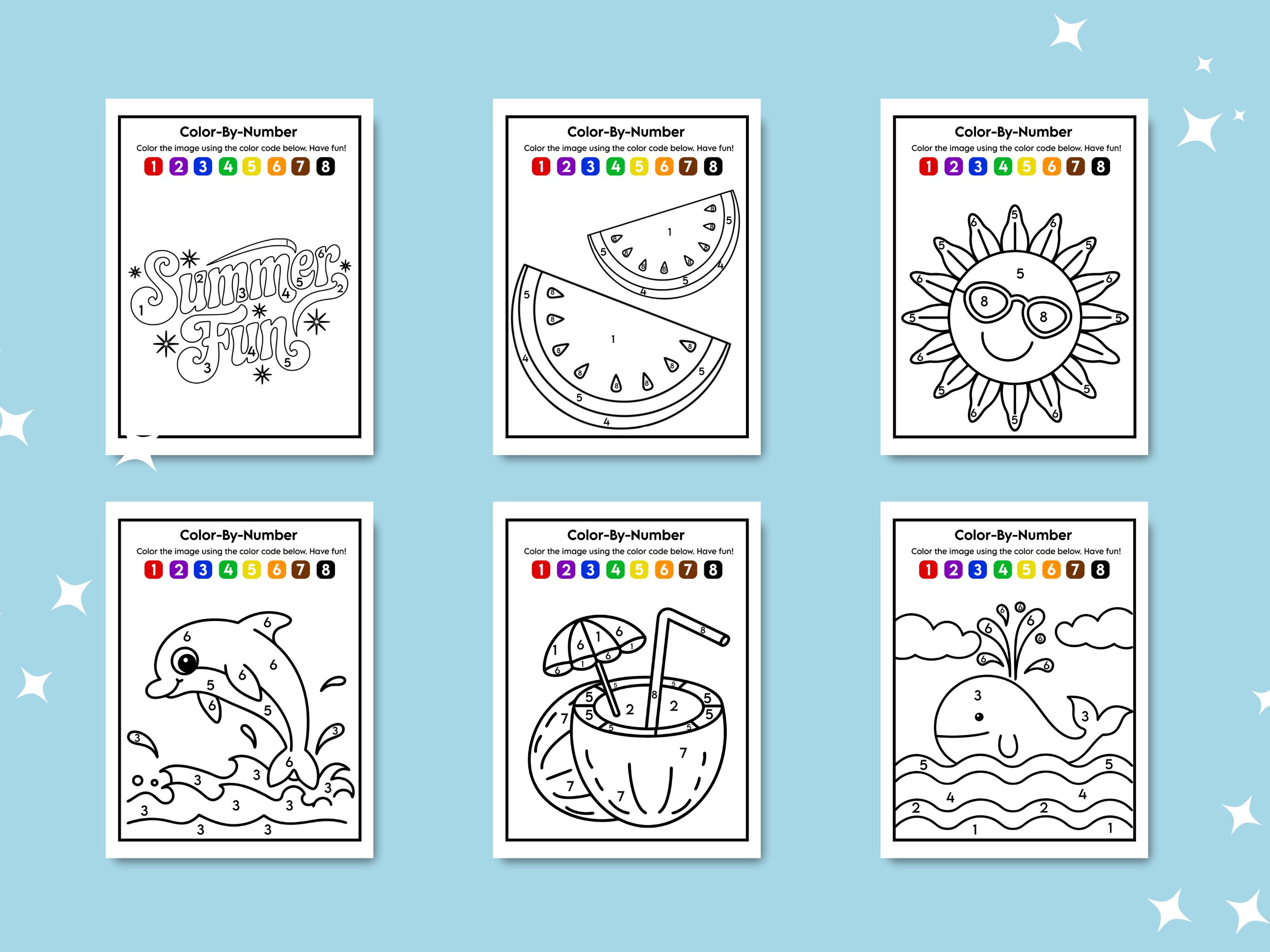 Summer Color by Number Printable | 30 Fun Activity Pages for Pre-k ...