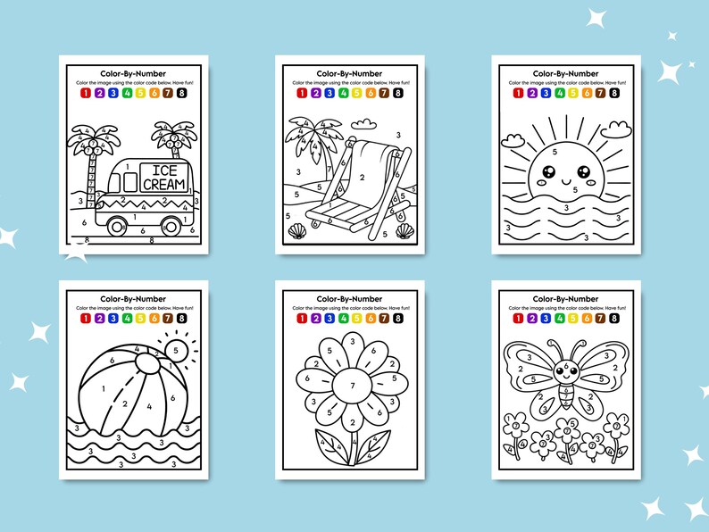Summer Color by Number Printable | 30 Fun Activity Pages for Pre-k ...