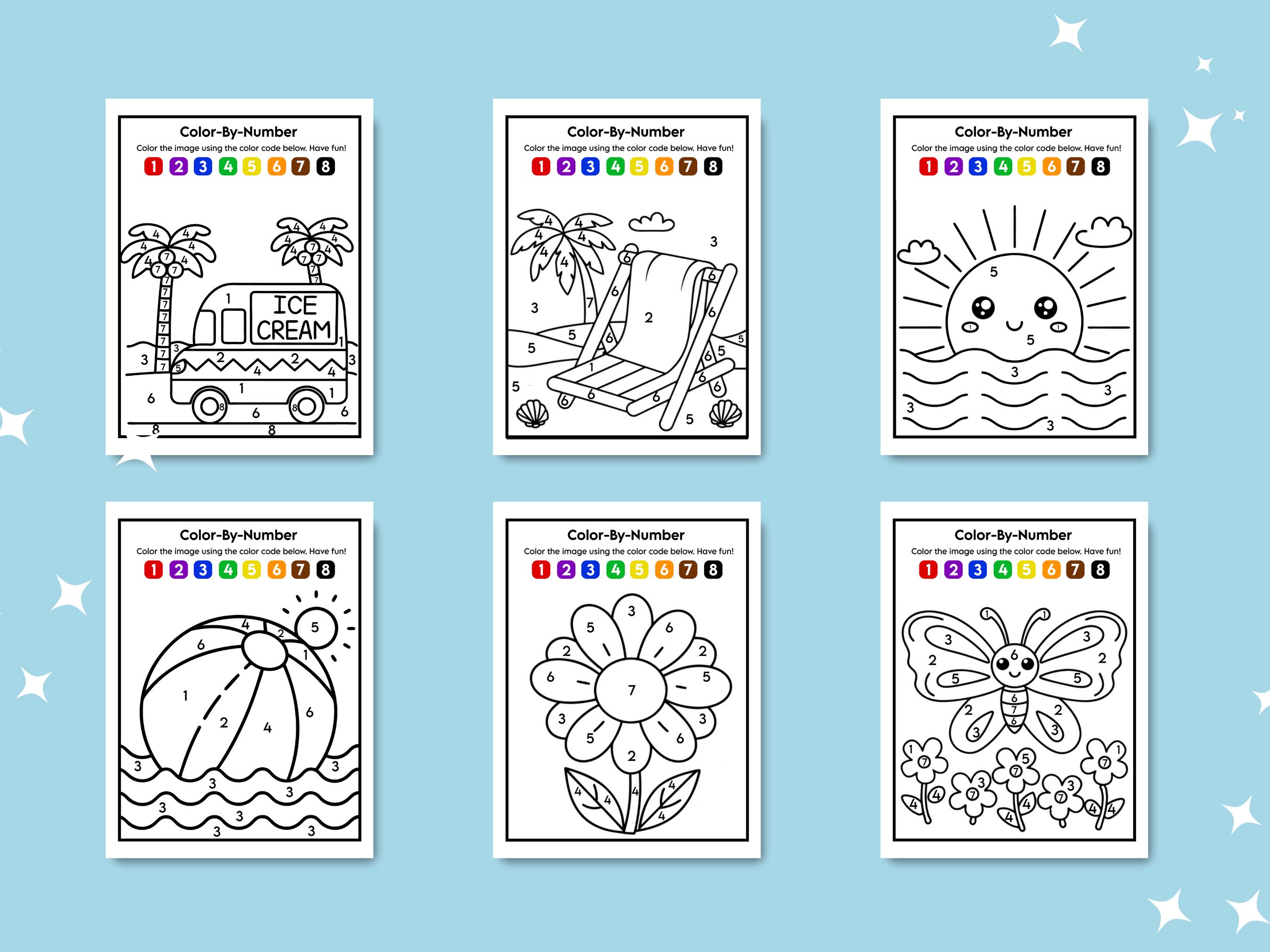 Summer Color by Number Printable | 30 Fun Activity Pages for Pre-k ...