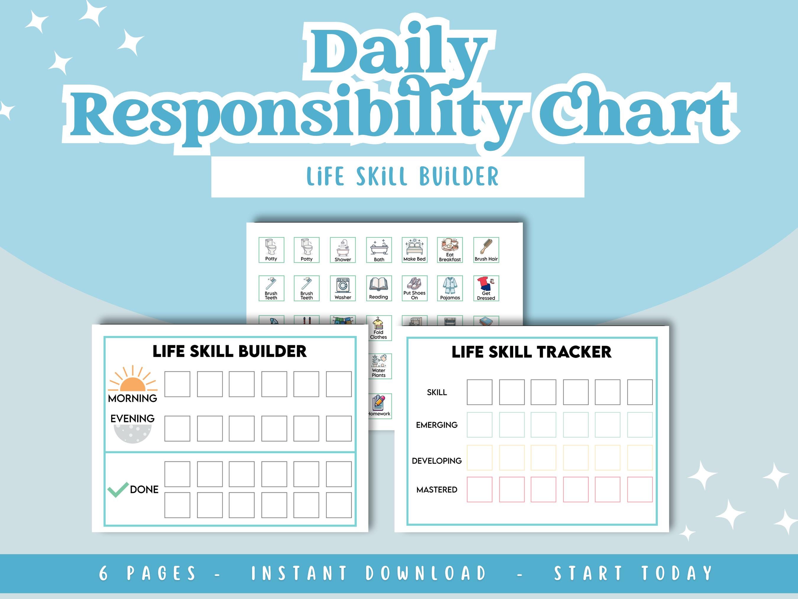 Kids Responsibility Chart Printable | Life Skills Tracker System ...