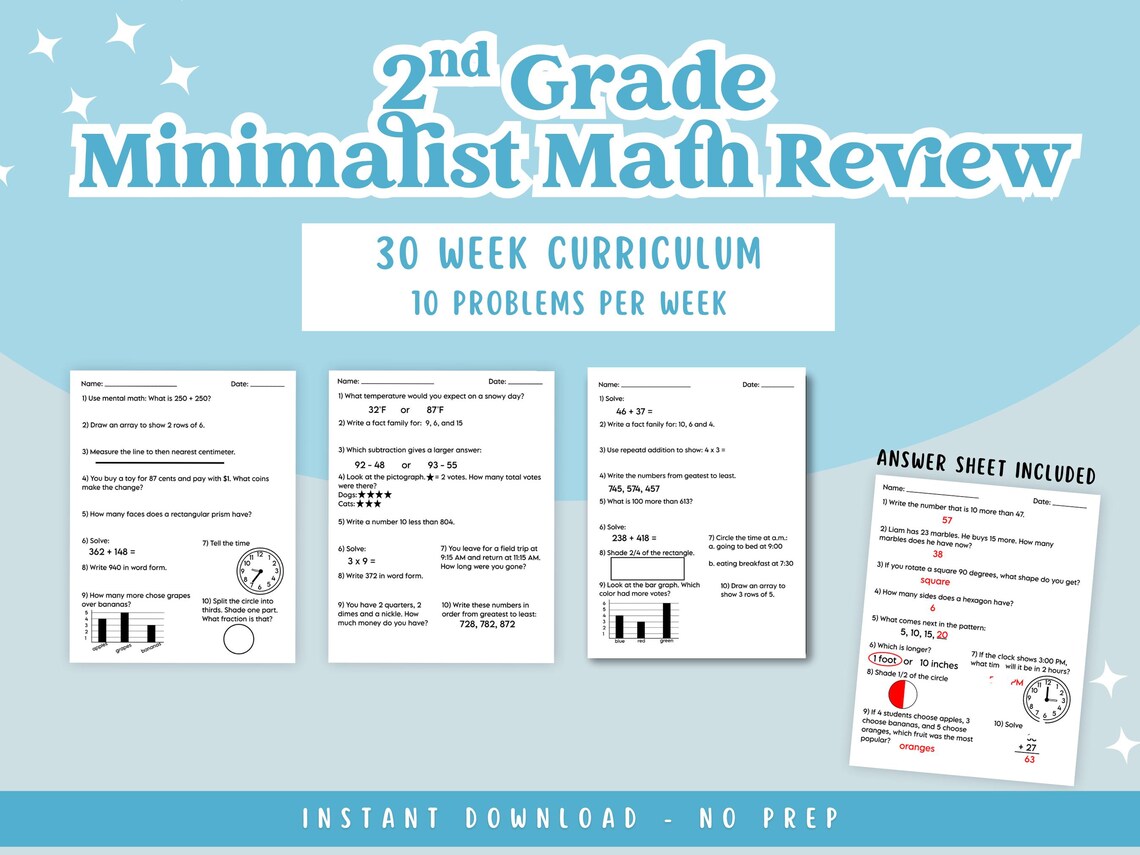2nd Grade Minimalist Math Homeschool Curriculum Weekly Review ...