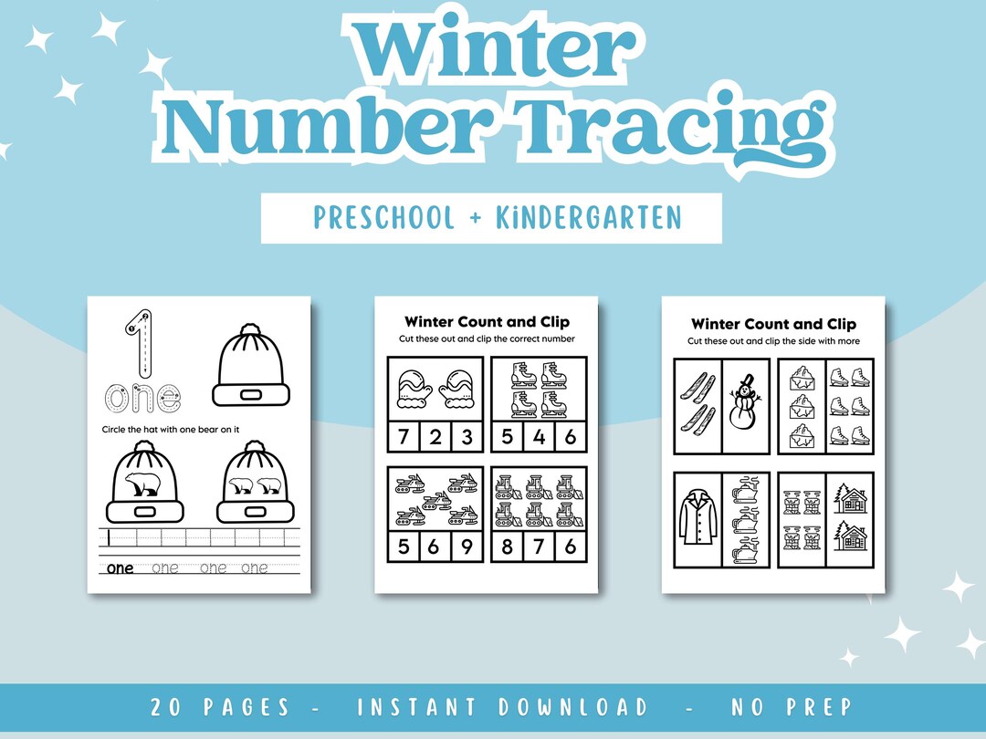 Winter Number Tracing Worksheets for Preschool and Kindergarten ...