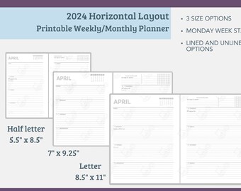 2024 Weekly Planner Printable Horizontal Layout 5.5 X 8.5 Half Letter ...