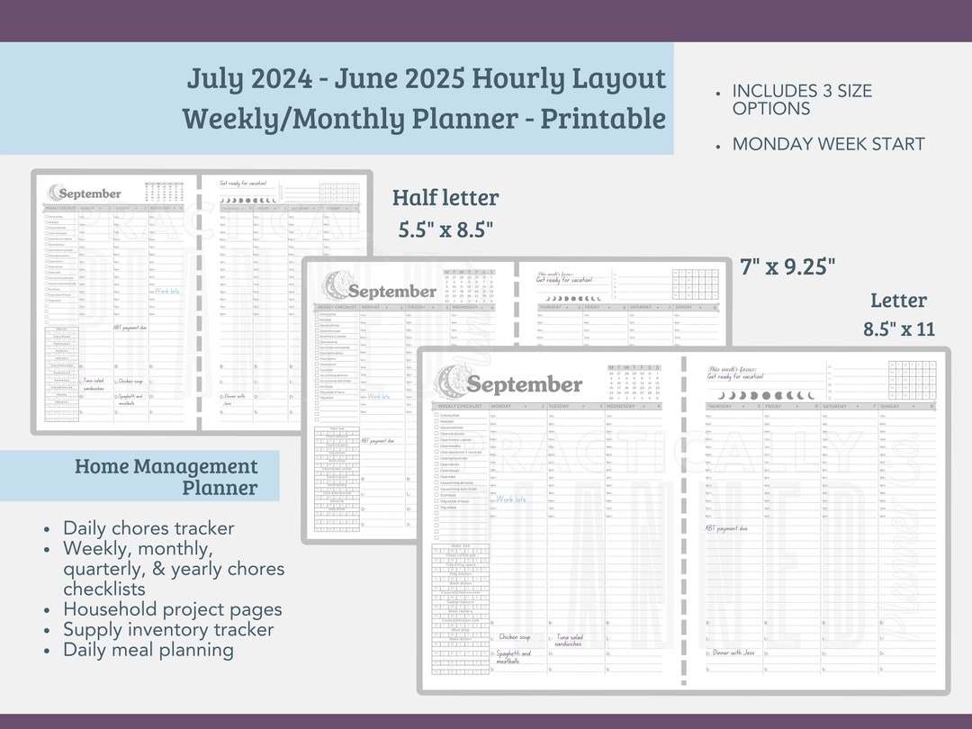 Printable Planner Hourly Layout Home Managment Planner - Etsy
