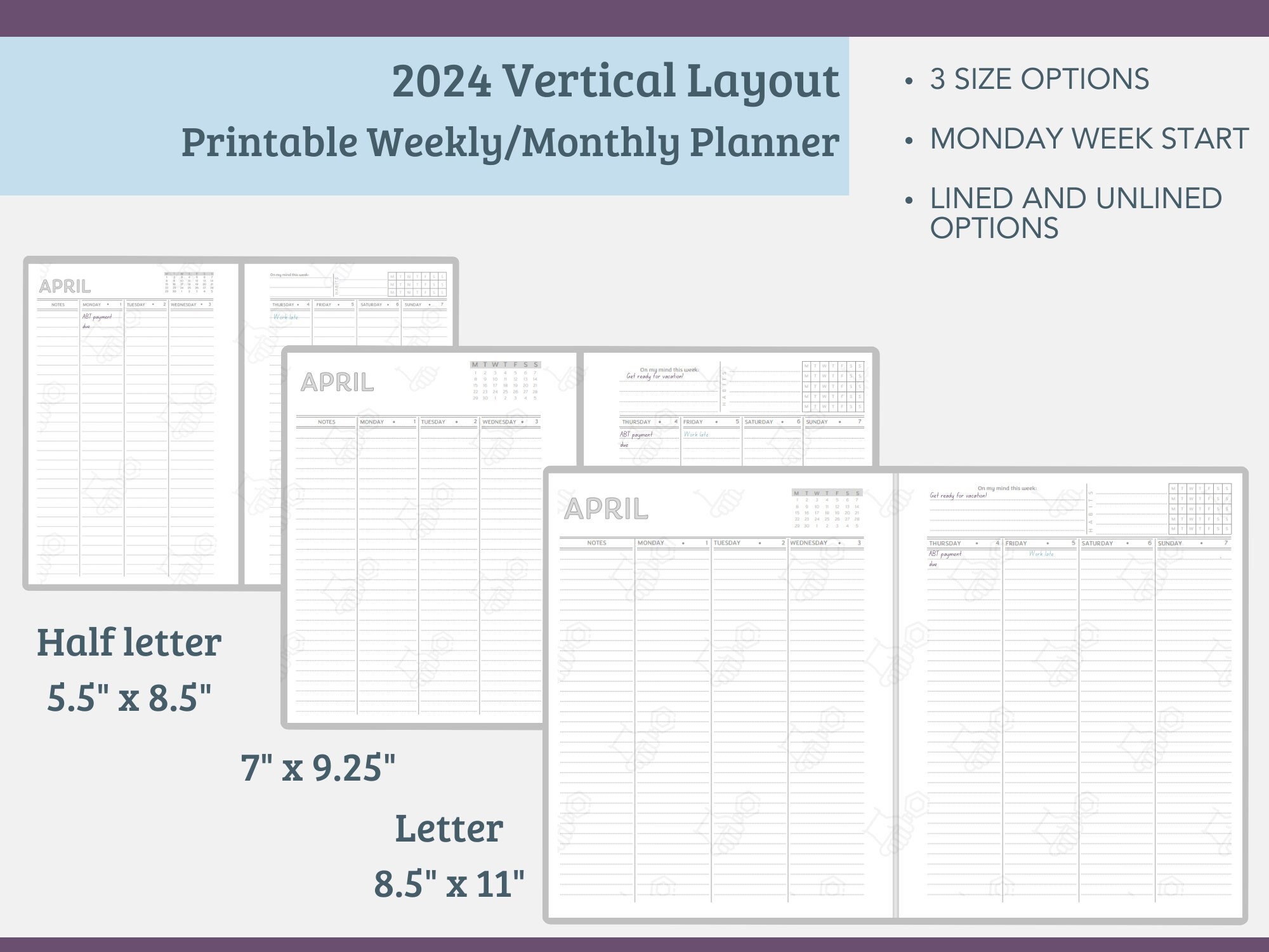 Printable Planner Vertical Layout 2024 Weekly/monthly Planner - Etsy
