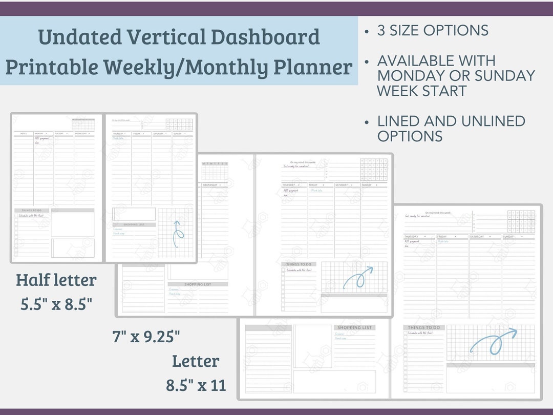 Printable Planner Dashboard Layout Weekly/monthly Planner Undated - Etsy