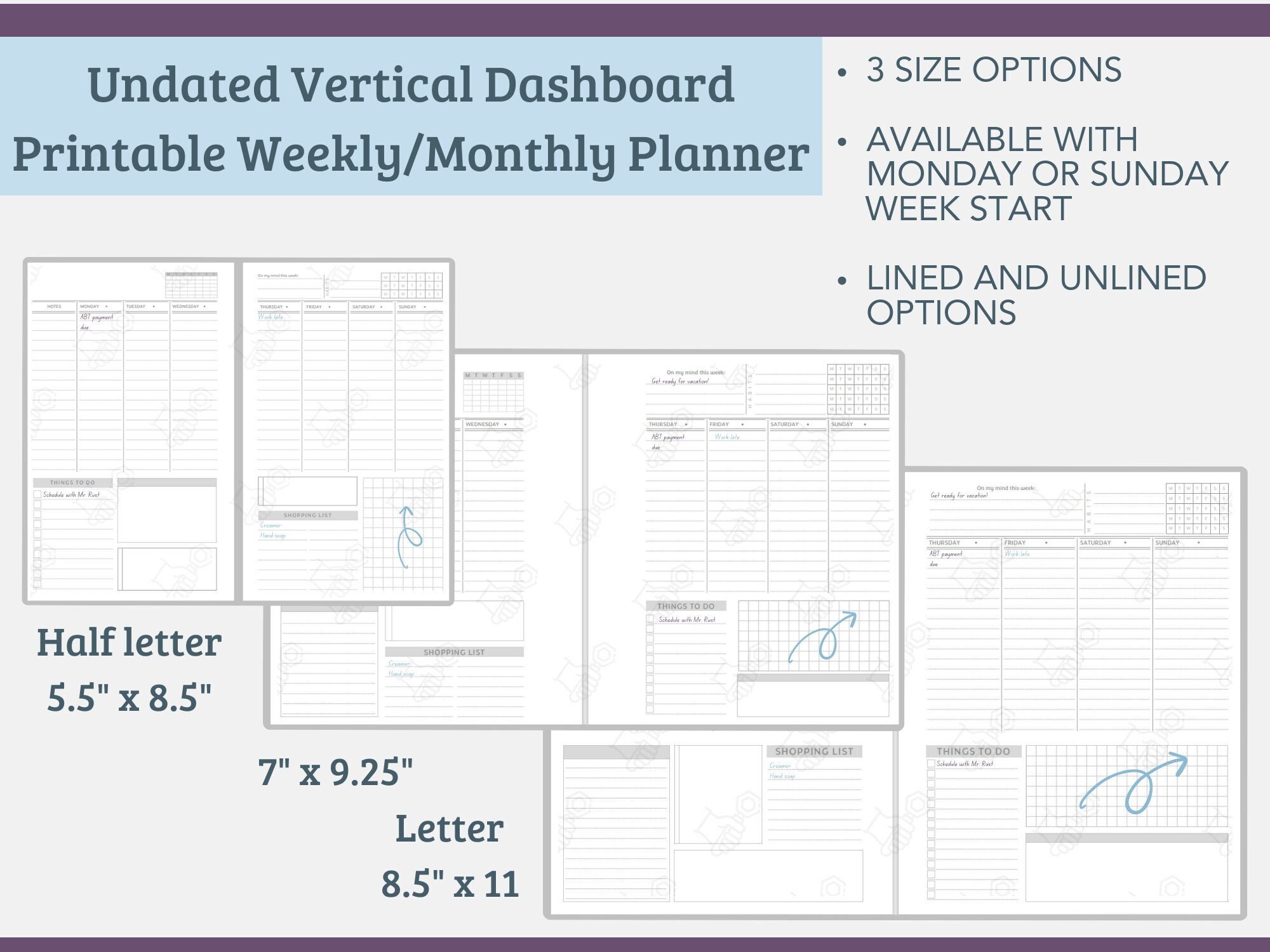 Printable Planner Dashboard Layout Weekly/monthly Planner Undated - Etsy