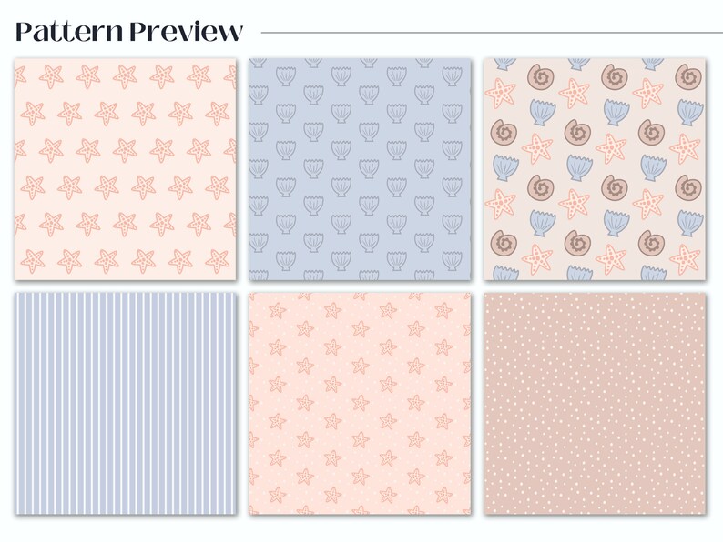 Shells on the Beach Seamless Digital Repeat Pattern, Starfish and Clam ...
