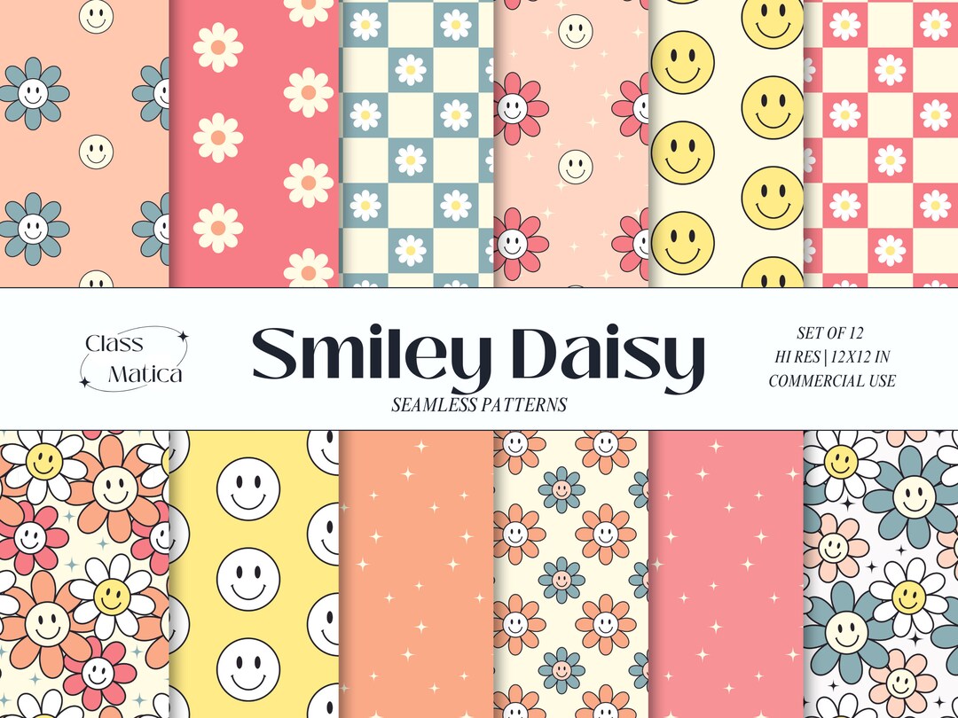 Groovy Retro Daisy Flower Digital Seamless Repeat Pattern, Colorful ...