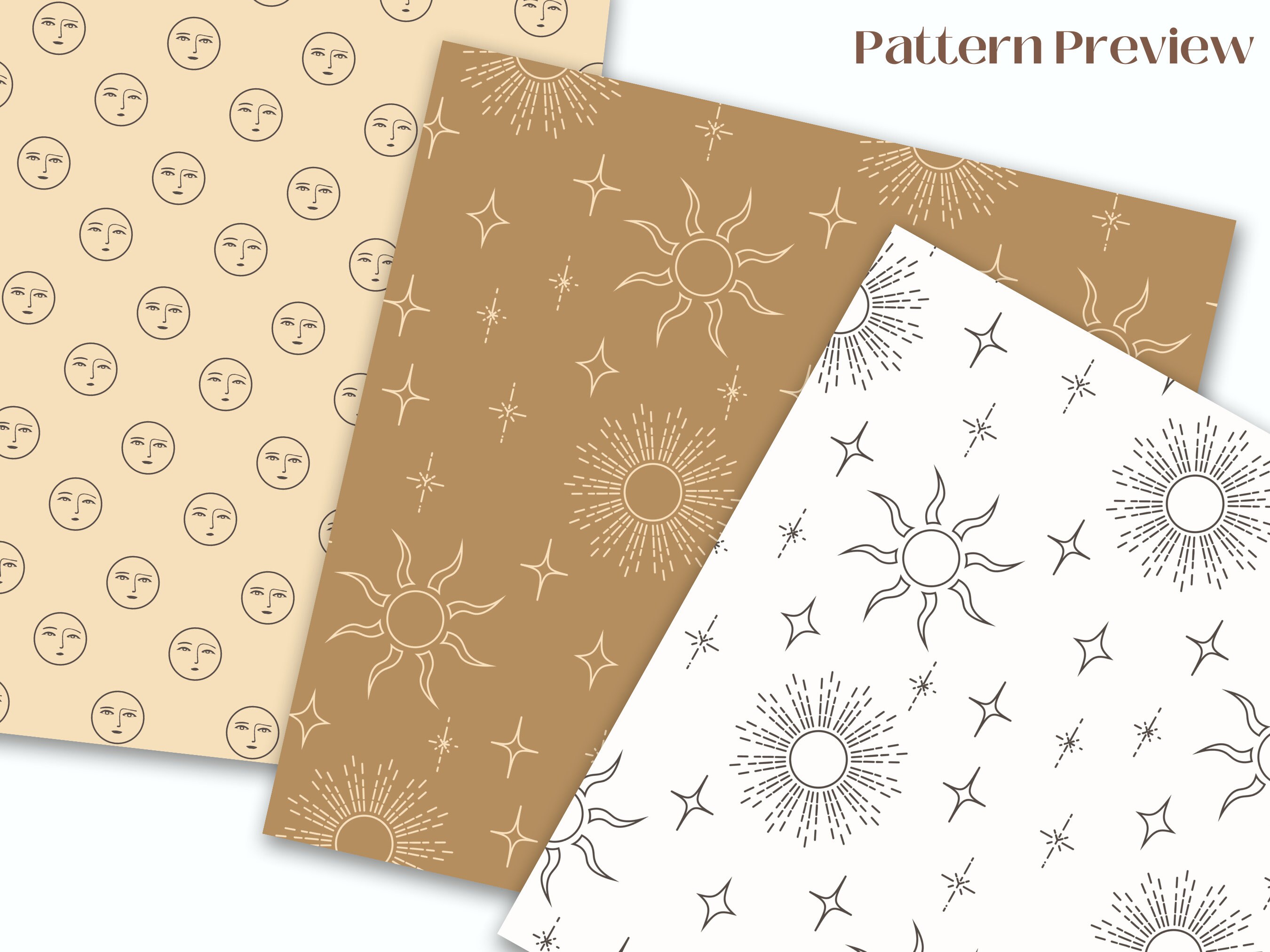 Celestial Bodies Seamless Digital Repeat Pattern, Sun and Moon, Sun ...