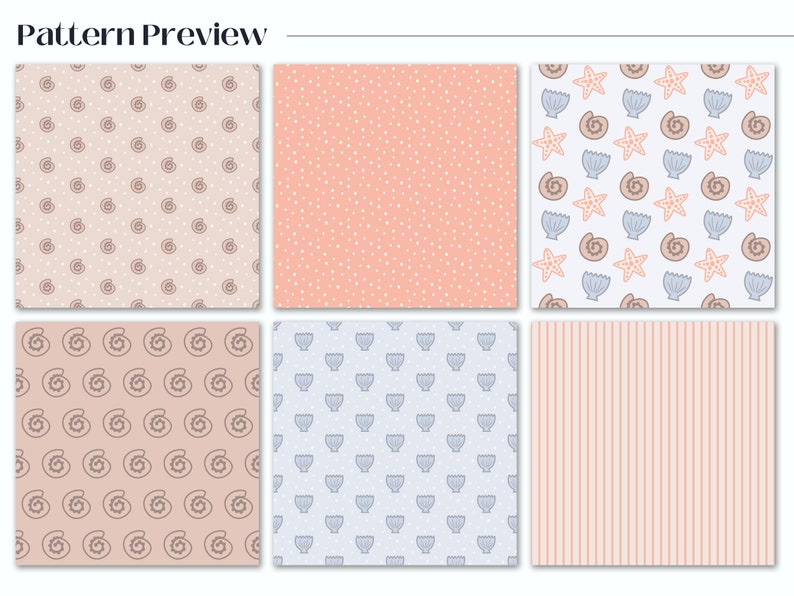 Shells on the Beach Seamless Digital Repeat Pattern, Starfish and Clam ...