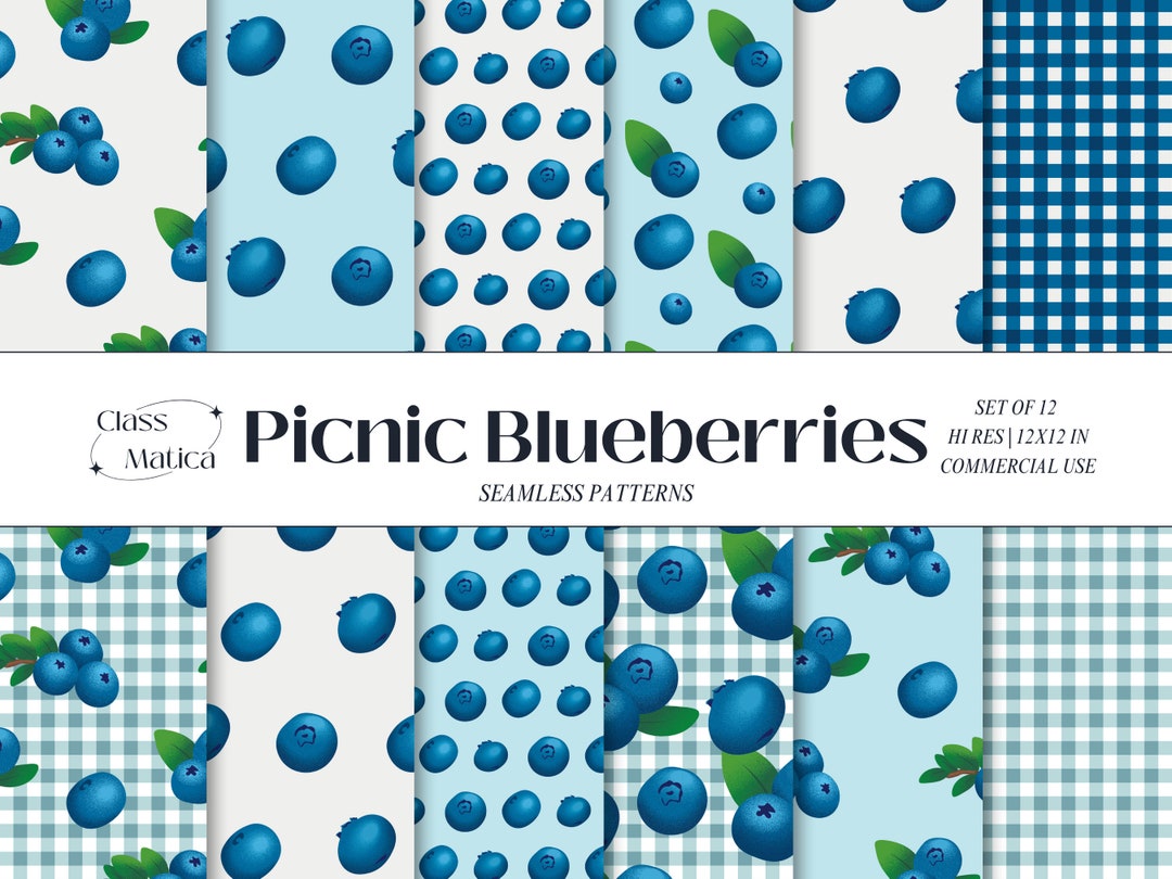 Picnic Blueberries Seamless Digital Repeat Pattern, Blueberry Digital ...