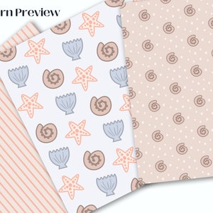 Shells on the Beach Seamless Digital Repeat Pattern, Starfish and Clam ...