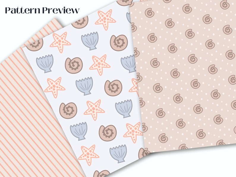 Shells on the Beach Seamless Digital Repeat Pattern, Starfish and Clam ...