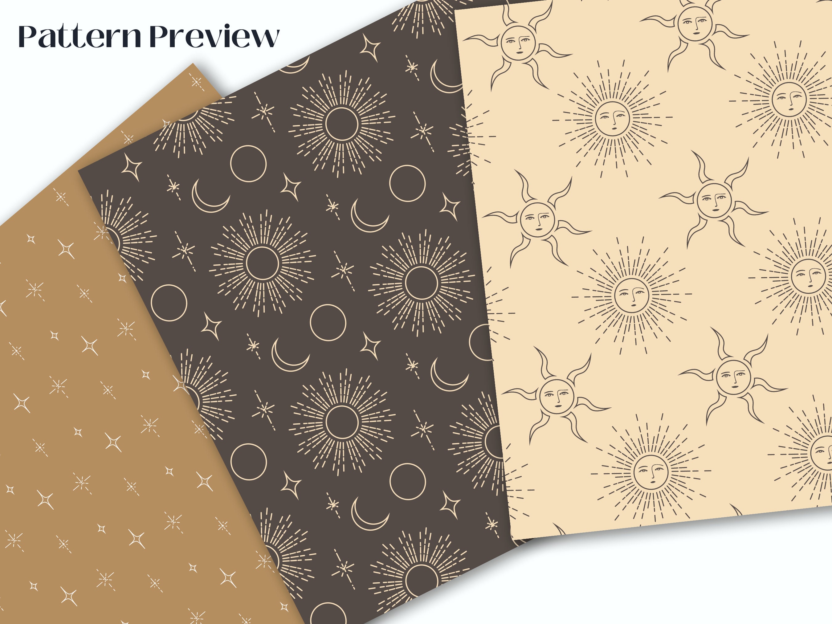 Celestial Bodies Seamless Digital Repeat Pattern, Sun and Moon, Sun ...