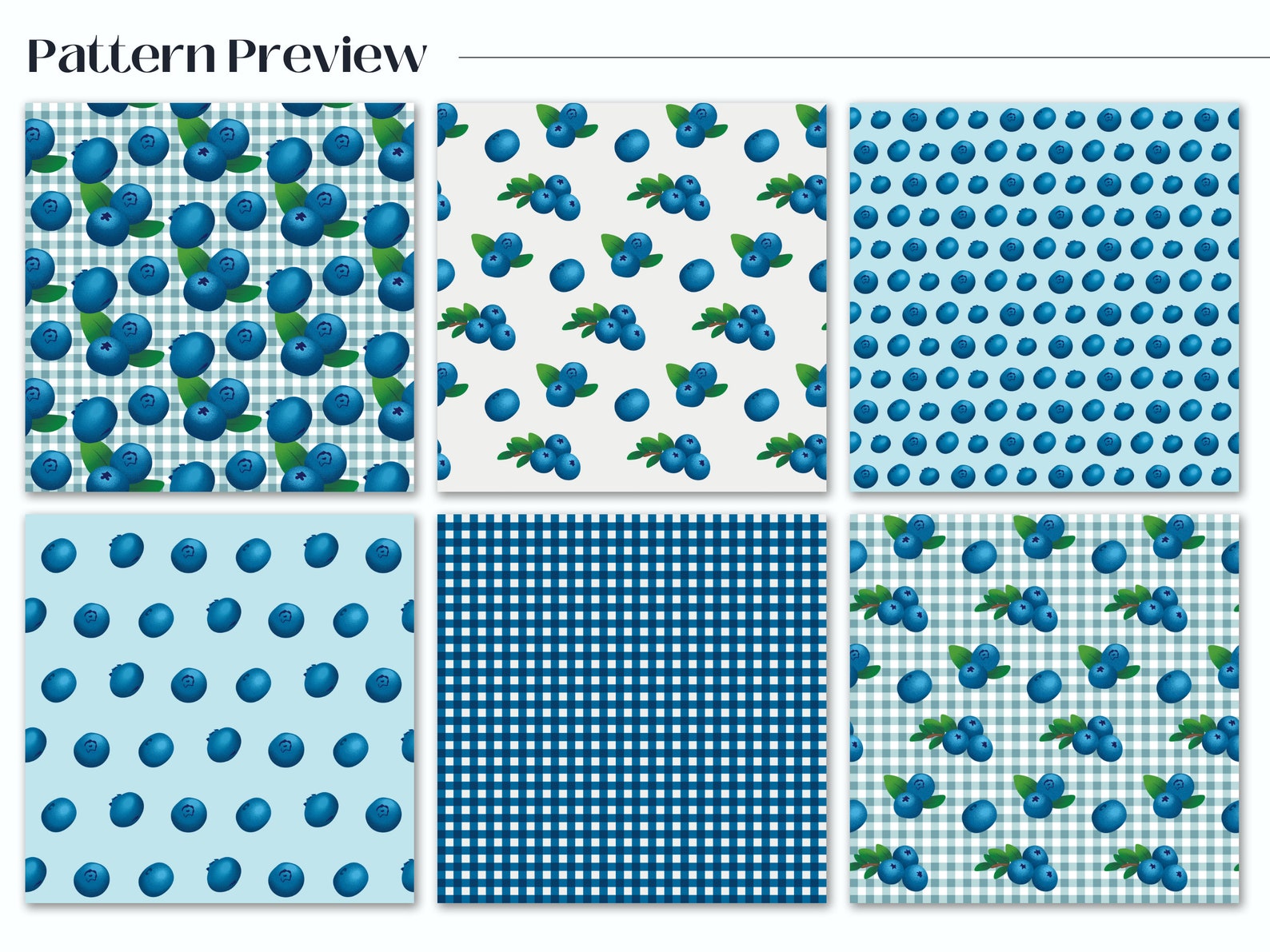 Picnic Blueberries Seamless Digital Repeat Pattern, Blueberry Digital ...