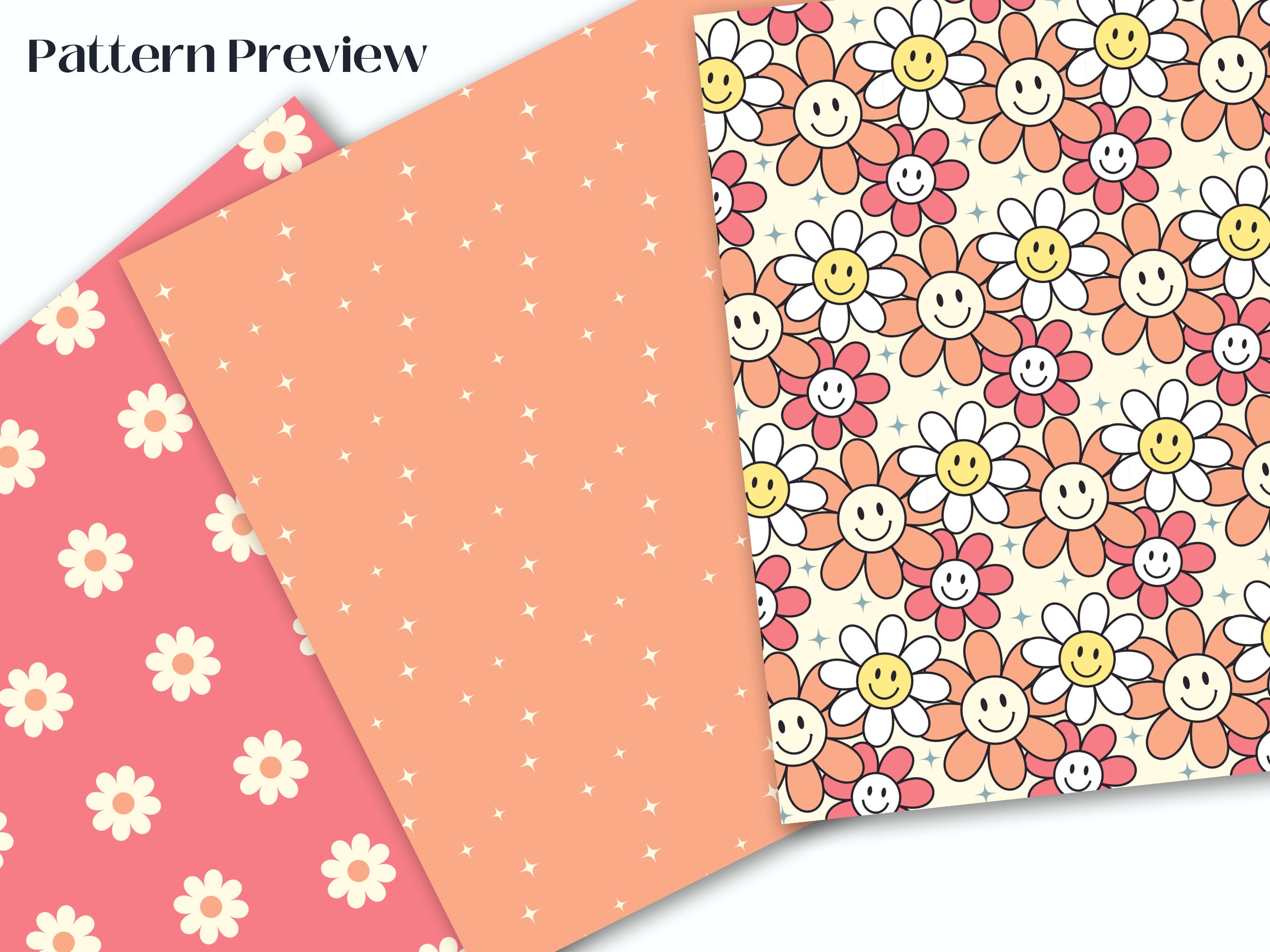 Groovy Retro Daisy Flower Digital Seamless Repeat Pattern, Colorful ...