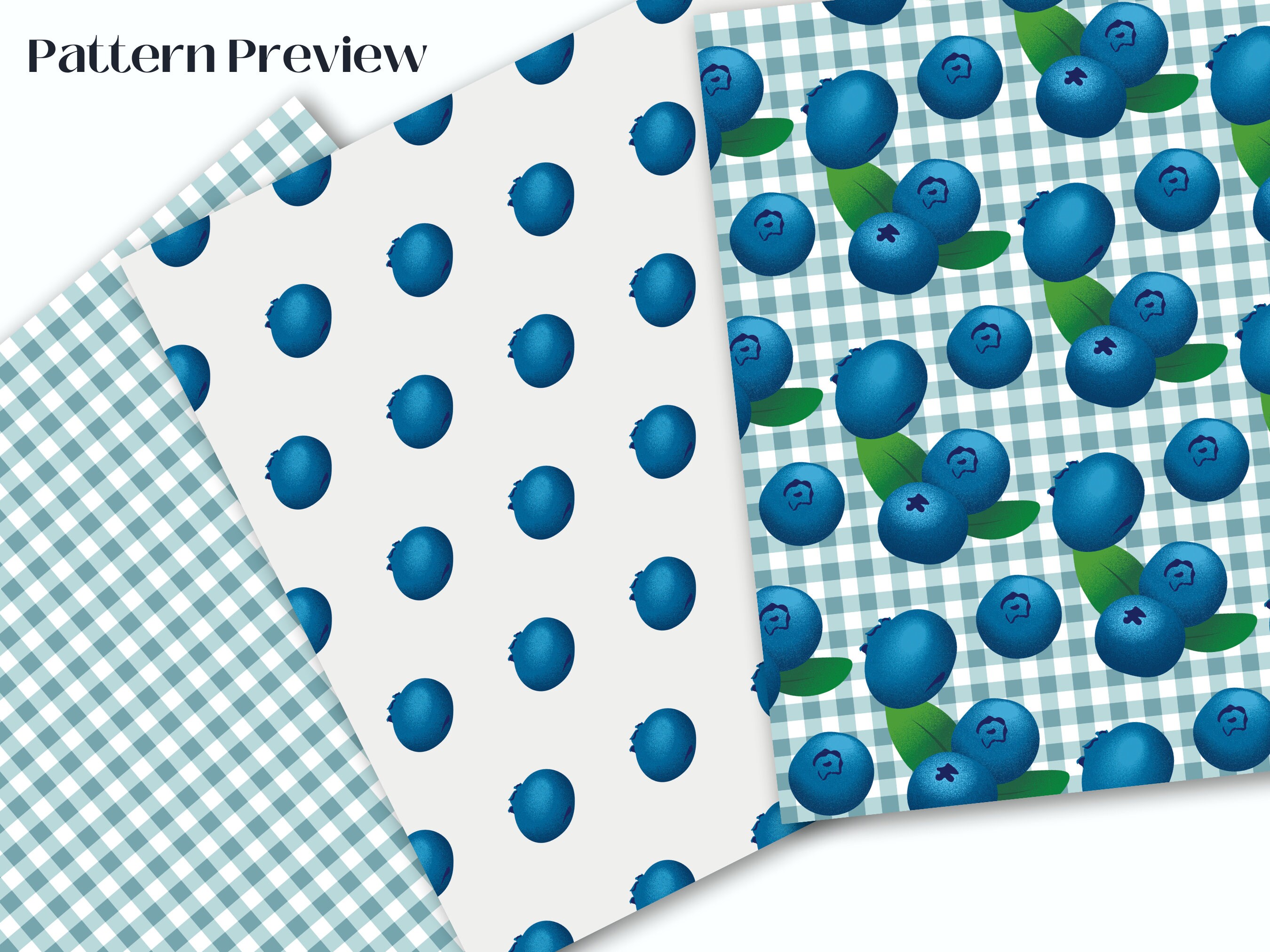 Picnic Blueberries Seamless Digital Repeat Pattern, Blueberry Digital ...